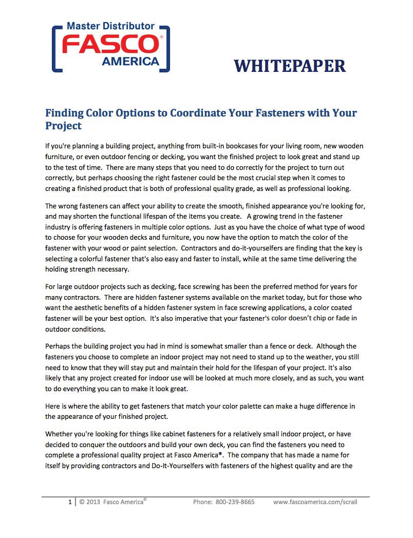 Finding Color Options to Coordinate Your Fasteners with Your Project ...
