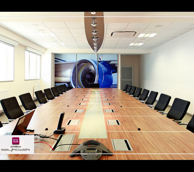 Video-conference room in the factory jet engines – building production ...